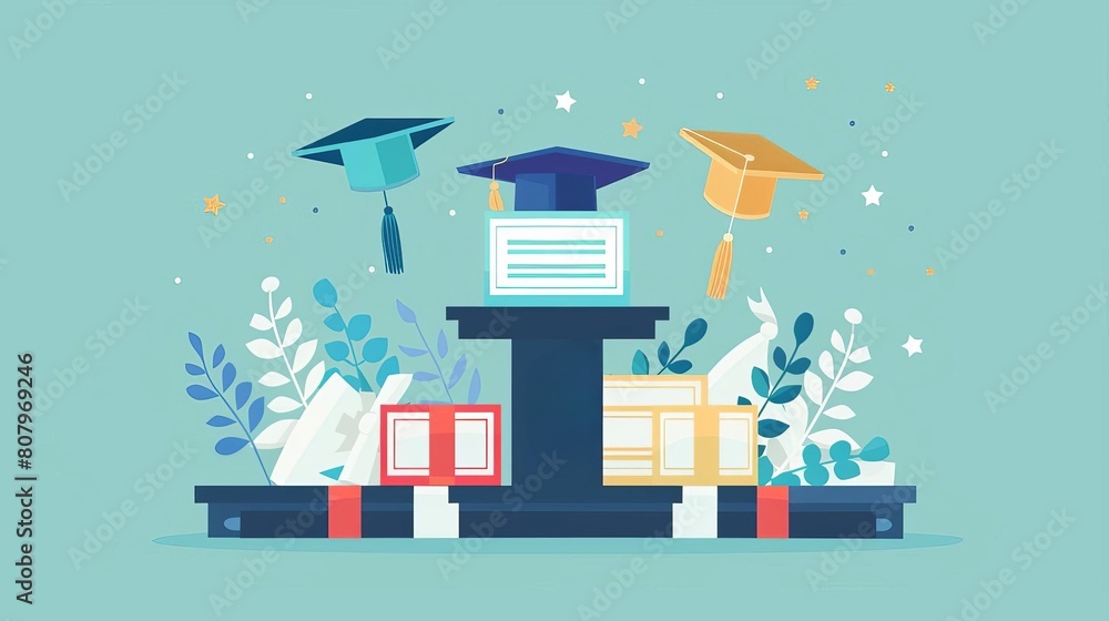 Flat illustration of a certificate completion ceremony with simple ...