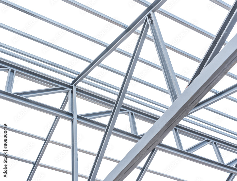 Steel beam structure roof building site isolated on white background ...