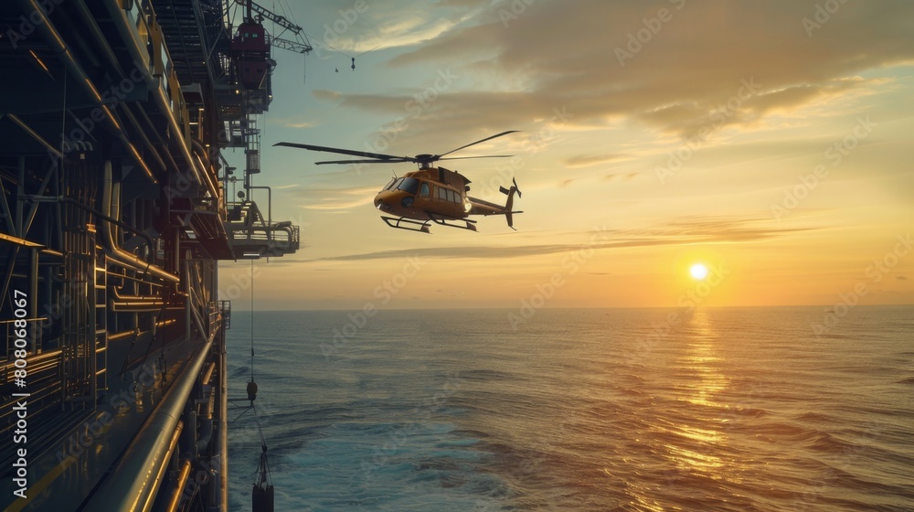 Stock-Foto „Helicopter transporting personnel to and from an offshore ...