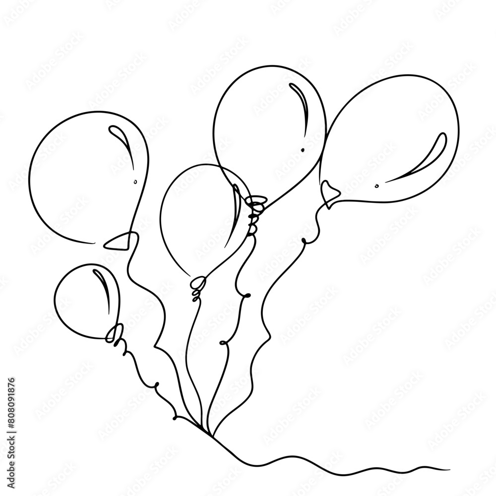 continuous line drawing of celebration balloon isolated on transparent ...