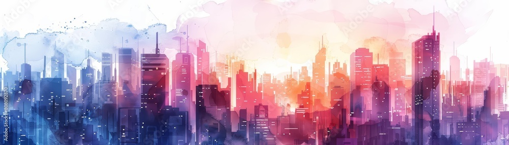 Creative watercolor of future depicting a futuristic cityscape in ...