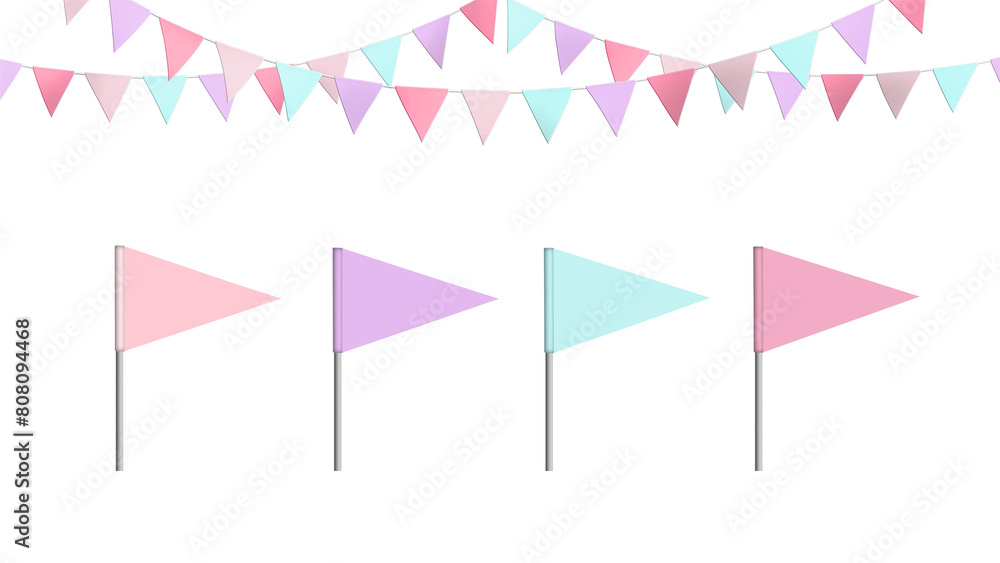 Birthday triangle party flags realistic illustration top string lines ...