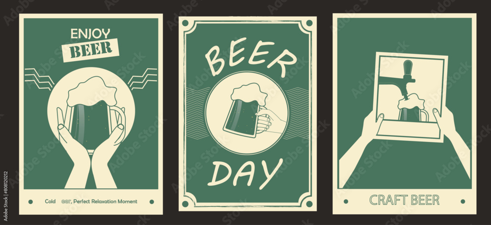 Beer poster set. vintage style. Retro poster with green color. old ...