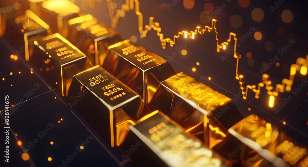 Gold bars and stock chart background. Gold bar, financial graph with ...