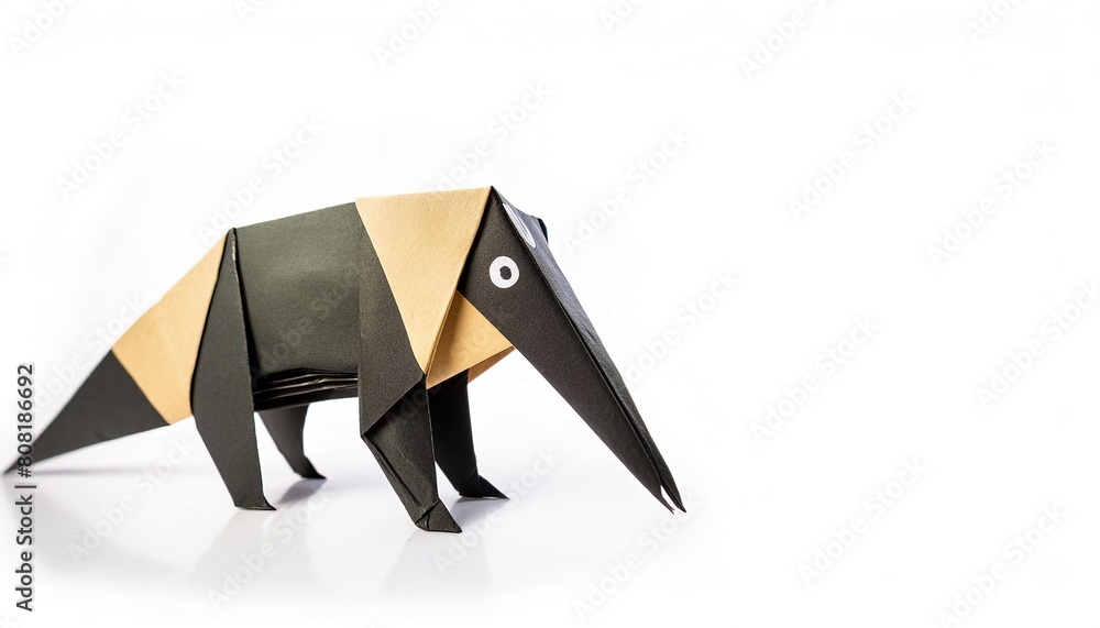 Animal concept origami isolated on white background of a giant anteater ...