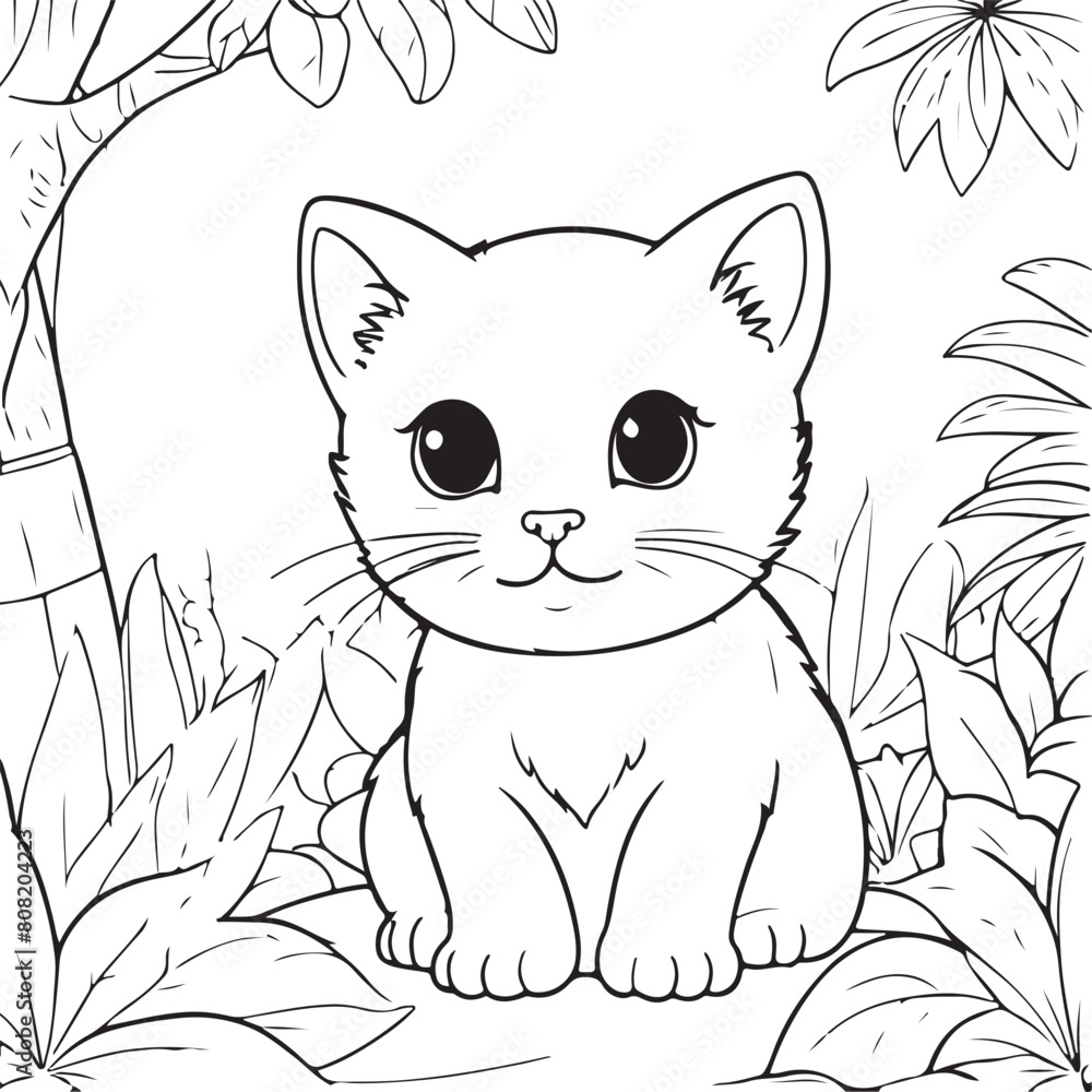 cute cat coloring book with kawaii kitten outline art, cat coloring ...