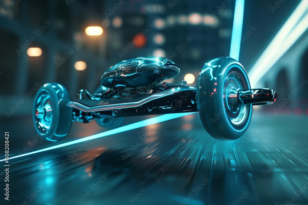 Futuristic strange style of transport with levitating skateboards ...