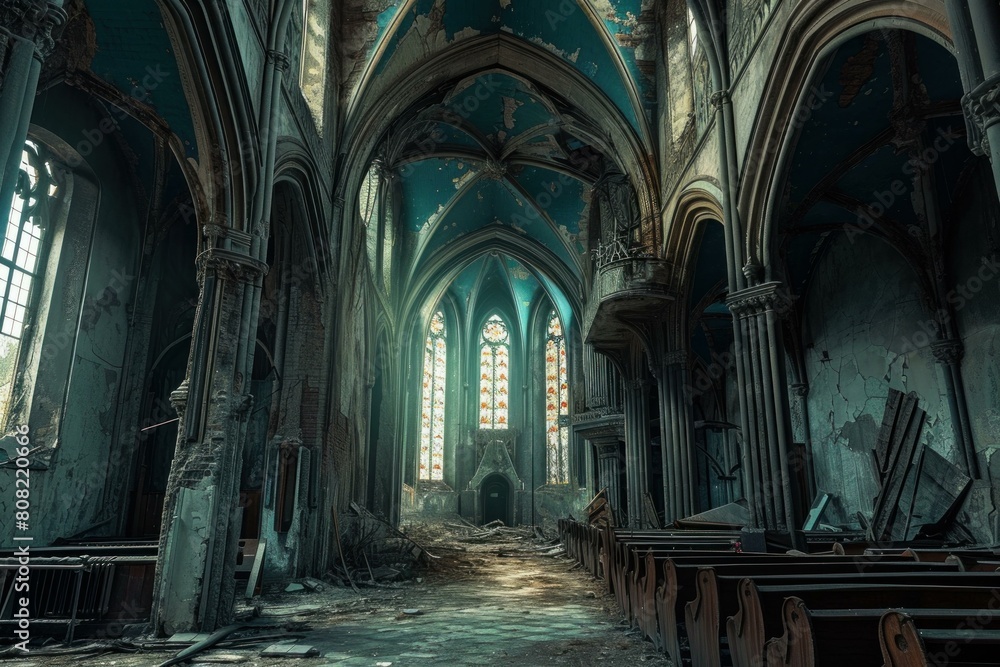 Weathered Abandoned gothic castle church. Ruin scary. Generate Ai Stock ...