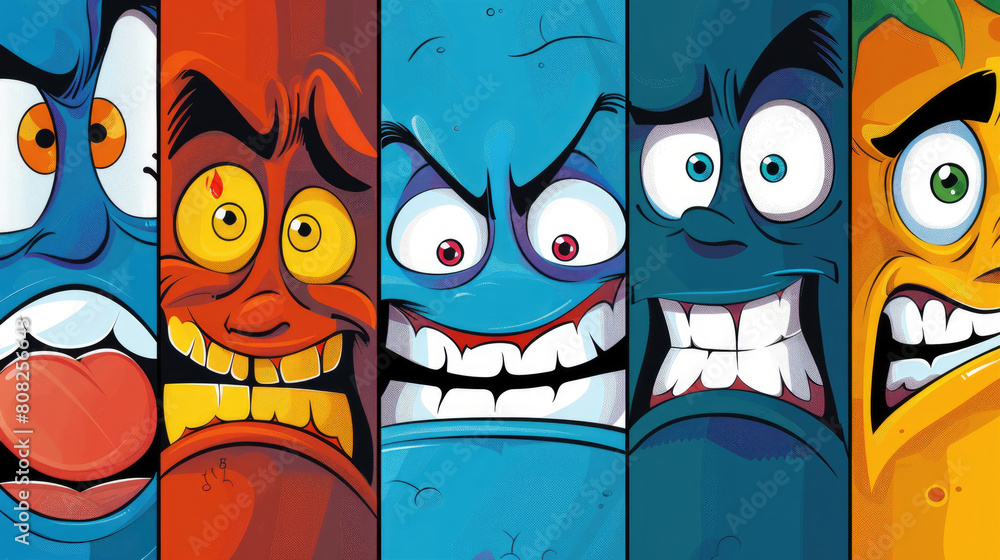 A collection of cartoon faces displaying various emotions such as ...