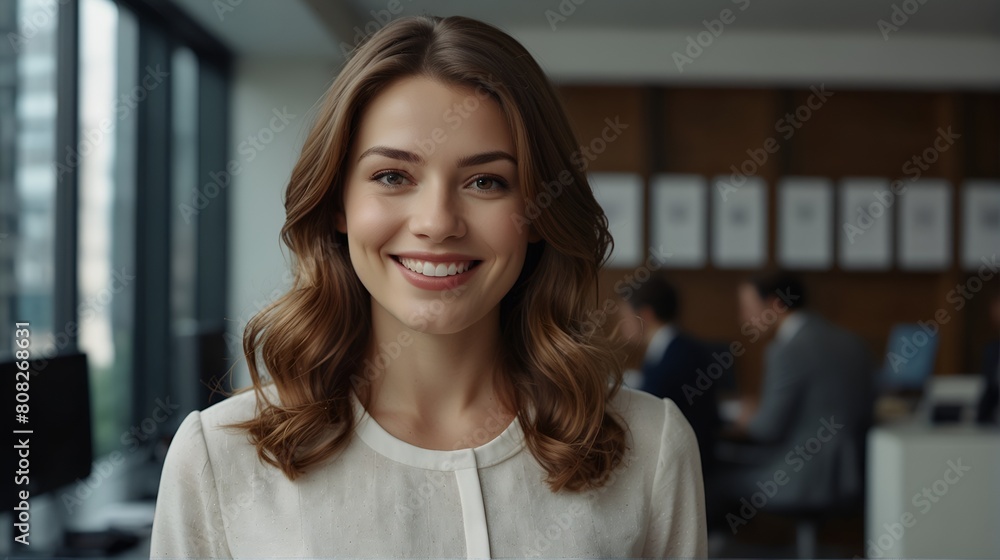 Foto de Stock white woman, medium brown wavy hair, wearing clean formal ...