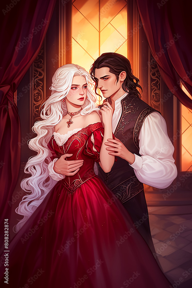 Beautiful fantasy couple, aristocrats, drawing, digital processing ...