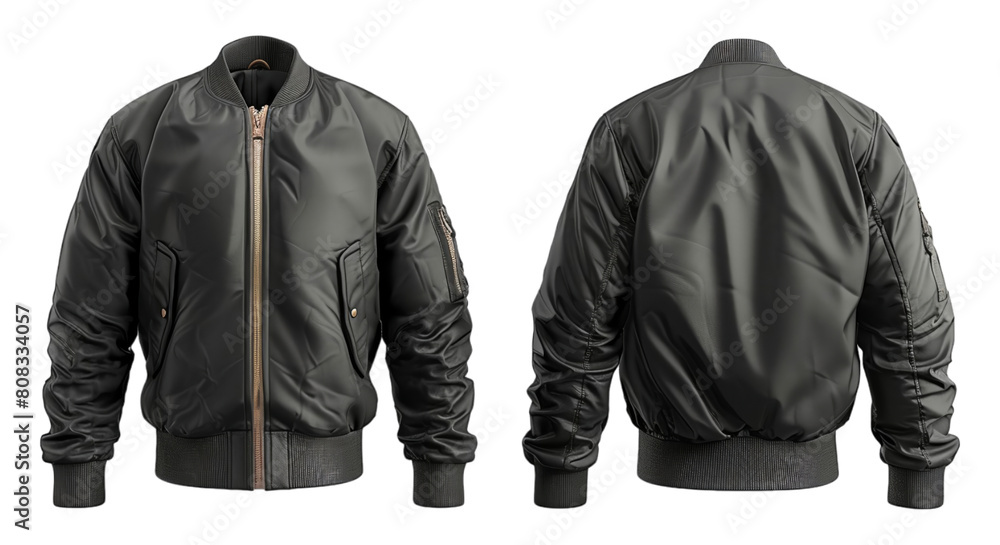 black bomber jacket mockup template front and back view, isolated on ...