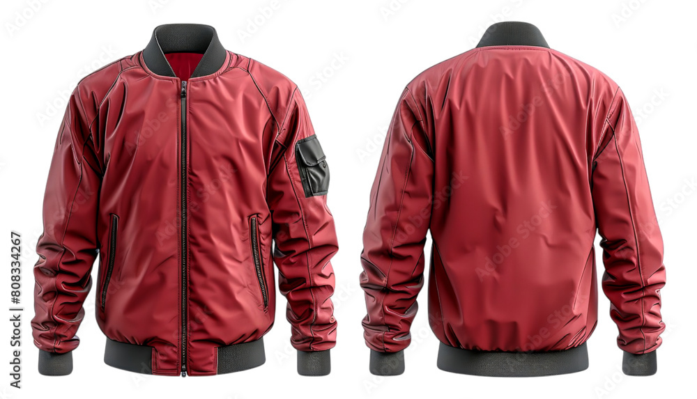 red bomber jacket mockup template front and back view, isolated on ...