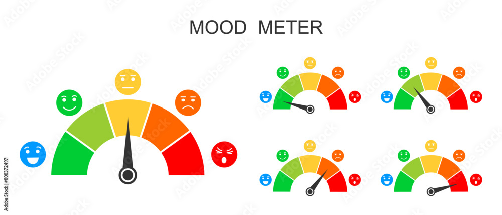 Set of mood meters. Dashboards with arrows and different emotional ...