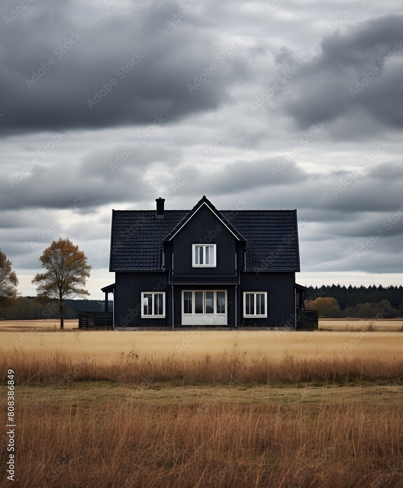 dark and moody rural house under a stormy sky, set against a backdrop ...