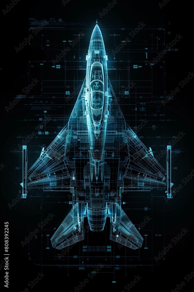 Sleek digital blueprint of a fighter jet Stock Photo | Adobe Stock