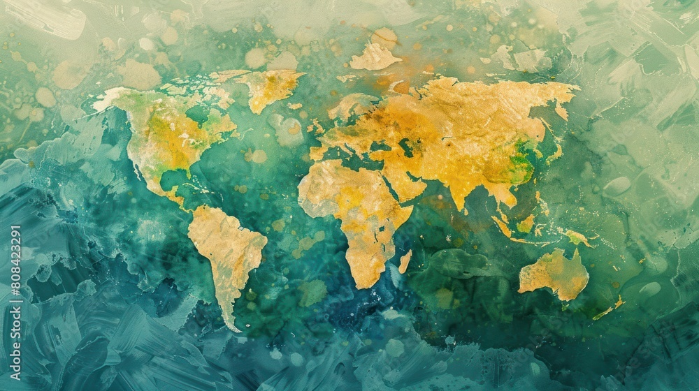 map with a watercolor painting style, capturing the Earth's beauty with ...