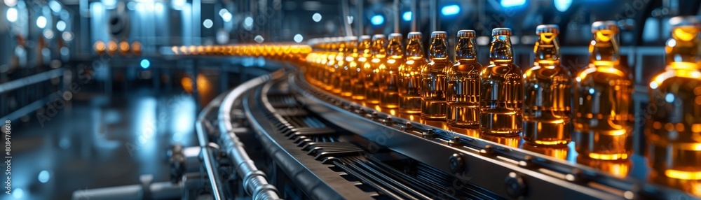 Innovative brewery bottling line with futuristic digital elements and ...
