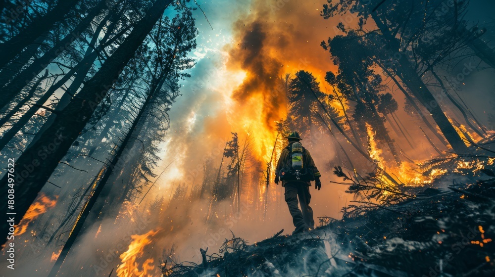 Professional firefighters are extinguishing wildfires in large and high ...