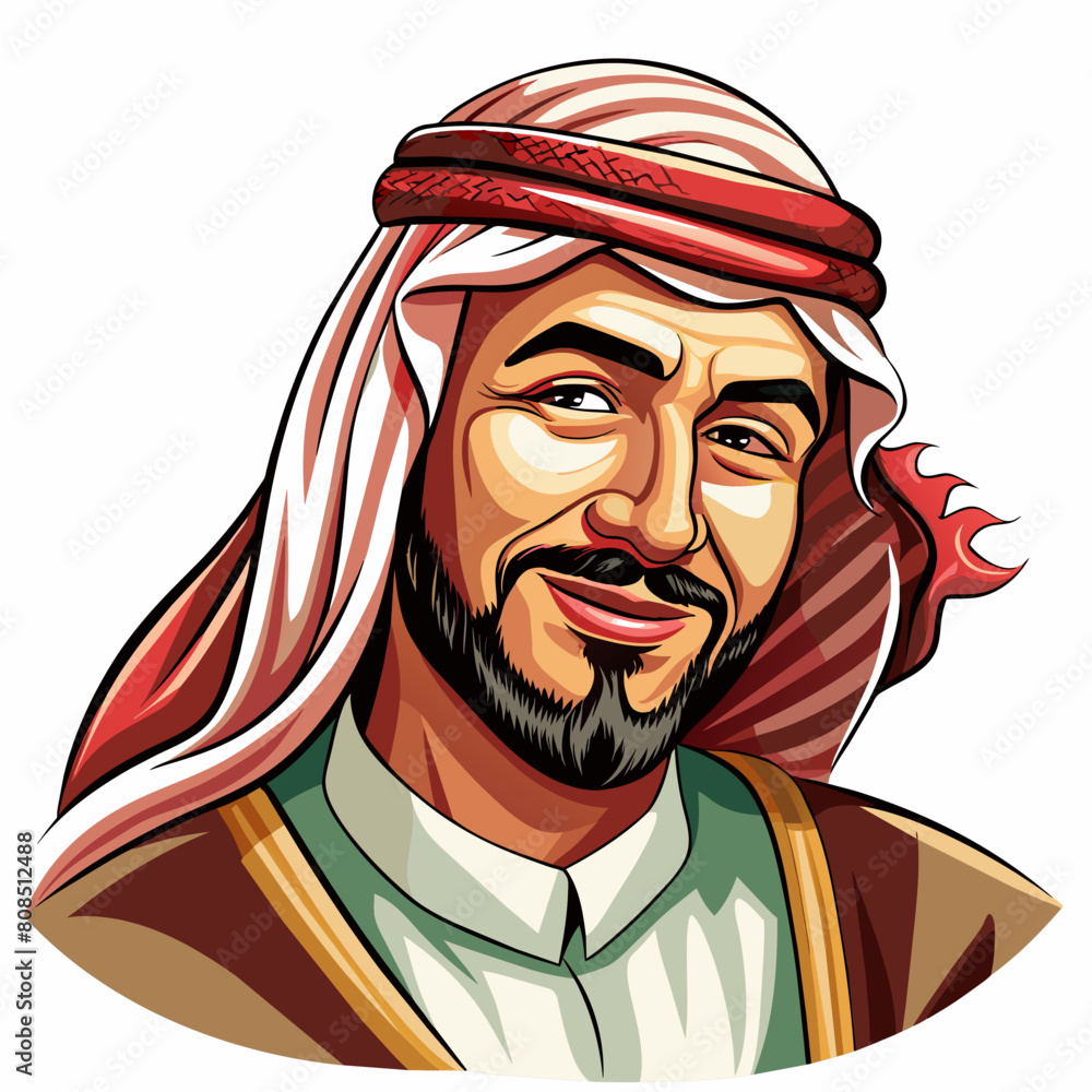 An Arabic Saudi man, exuding vintage charm, stands confidently in ...