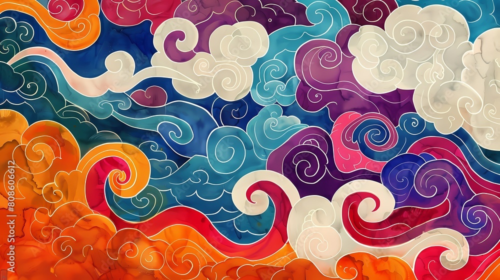 colorful chinese cloud patterns illustration poster background Stock ...