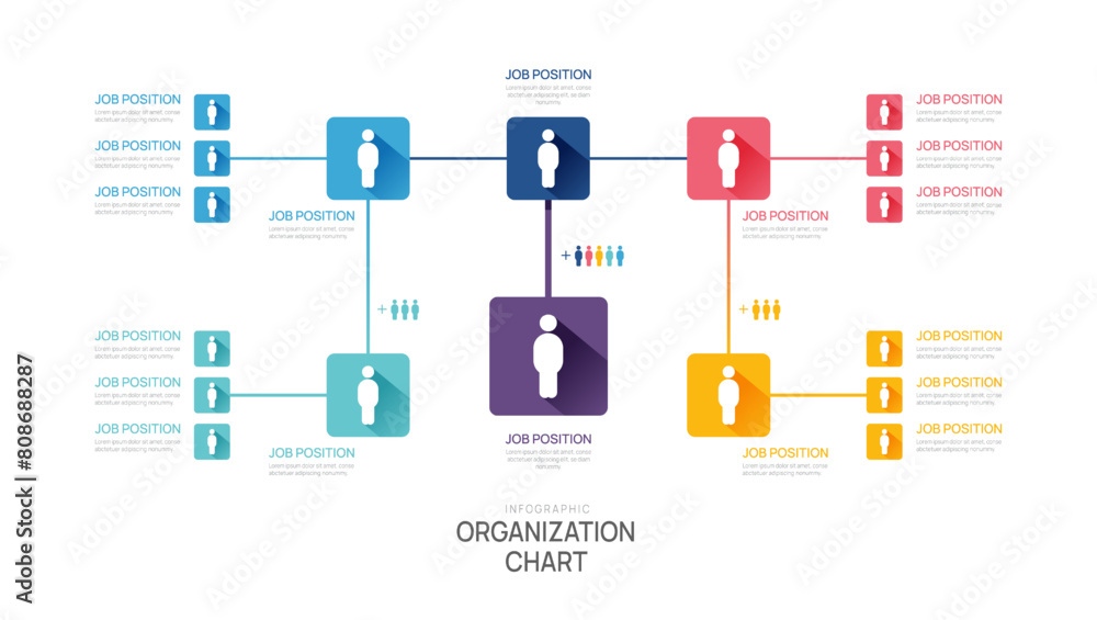 Infographic template for organization chart with business avatar icons ...