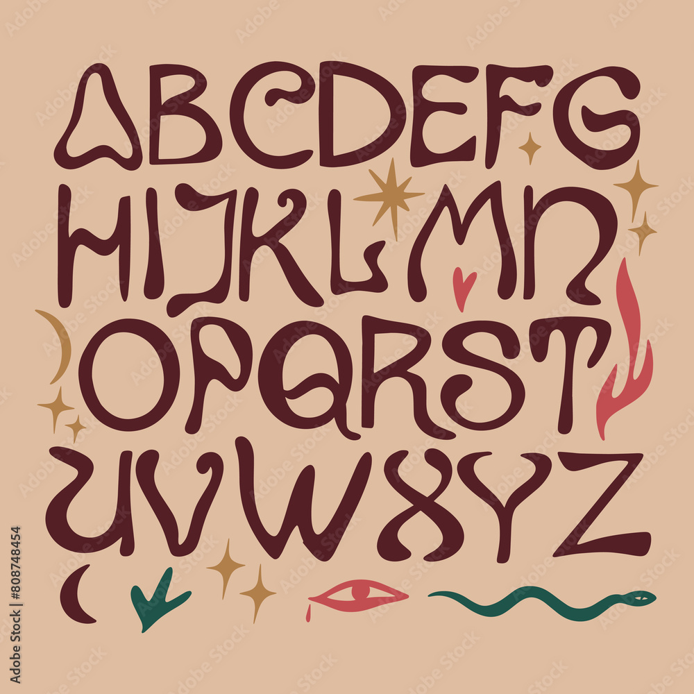 Hippie bohemian fantasy fairytale liquid groovy modern funky font ...