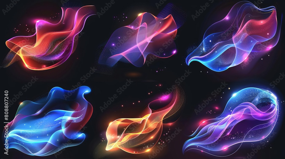 Set of trendy colorful and glowy fluid shapes Vector geometric template ...