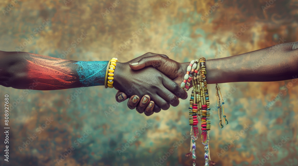 Close-up of a multicultural handshake, detailed textures showing skin ...