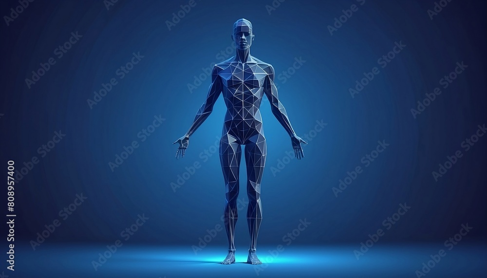 Abstract digital human body. Polygonal wireframe silhouette. Low poly ...