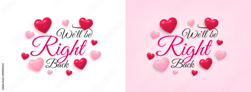 Stock-Vektorgrafik „We'll be right back poster. Banner with flying pink ...