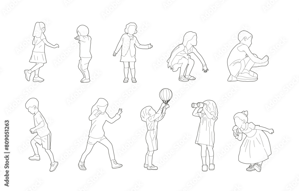 Line Drawing for Children Playing Stock Vector | Adobe Stock