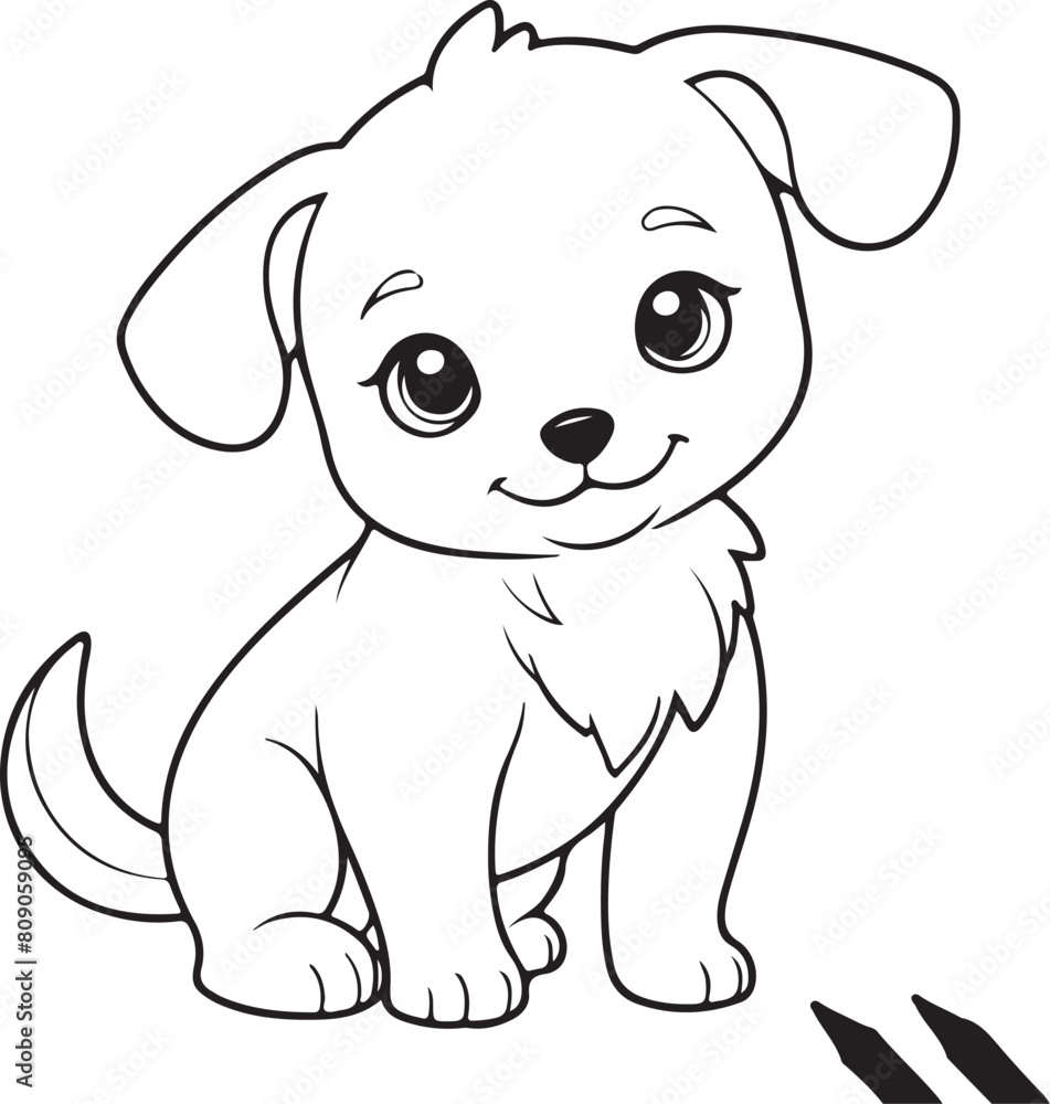 cute kawaii puppy line art coloring page, funny dog coloring page for ...