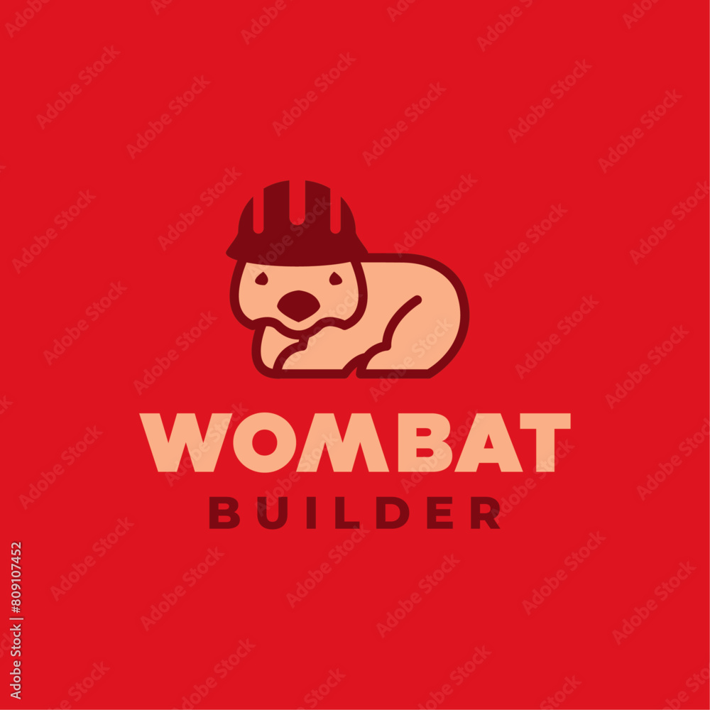 Simple, clean, modern mascot logo design. Wombat, Safety Hard Hat and ...