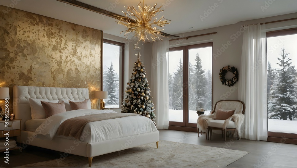 Beautiful Christmas white and gold wedding bedroom facing facing ...