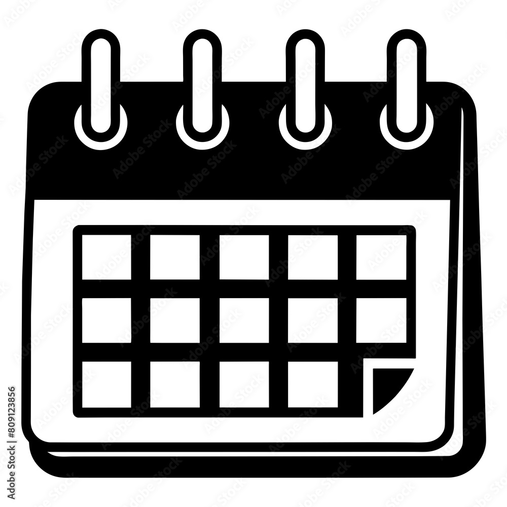 Vector Black and White Calendar Icon on White Background for Scheduling ...