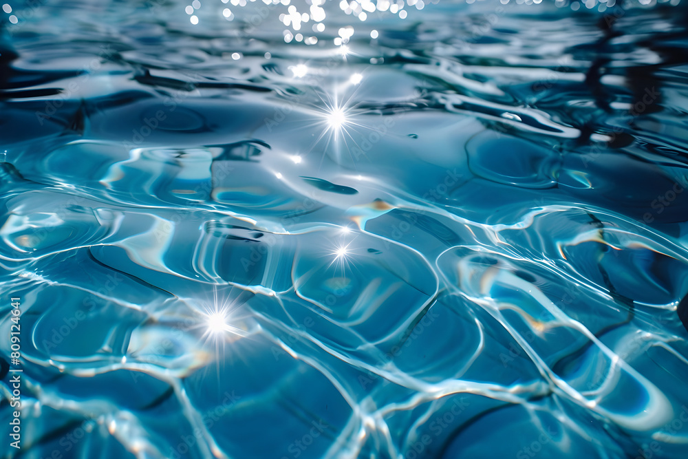 Clear water in swimming pool with ripple in clean aqua liquid, summer ...