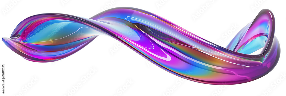 3D iridescent glass helix shape, twisting motion, isolated on ...