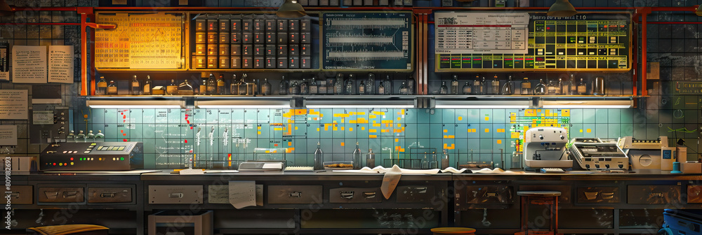 Chemist's Lab Wall: Covered in periodic tables, chemical structure ...