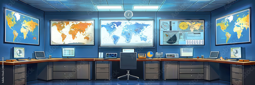 Meteorologist's Office Wall: Adorned with weather maps, satellite ...