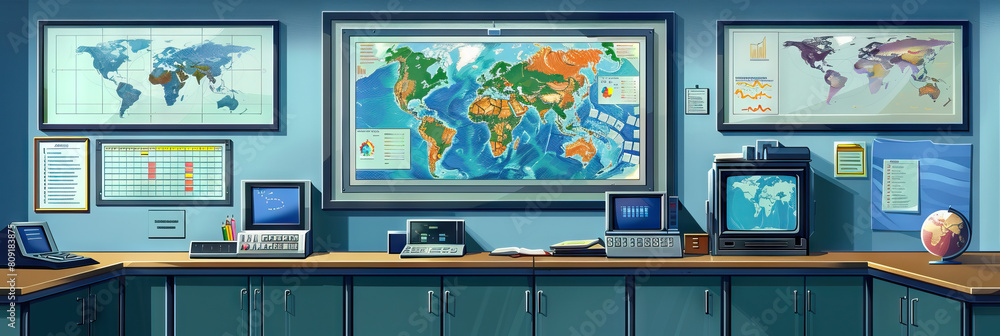Meteorologist's Office Wall: Adorned with weather maps, satellite ...