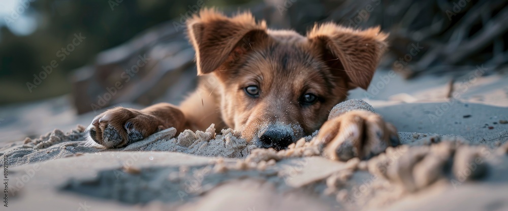 Cute Puppy Paws Leave Imprints In The Sand, A Testament To Playful ...