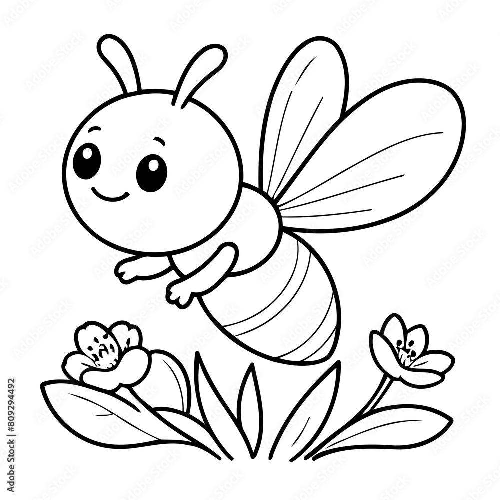 Cute vector illustration bee for kids coloring activity page Stock ...