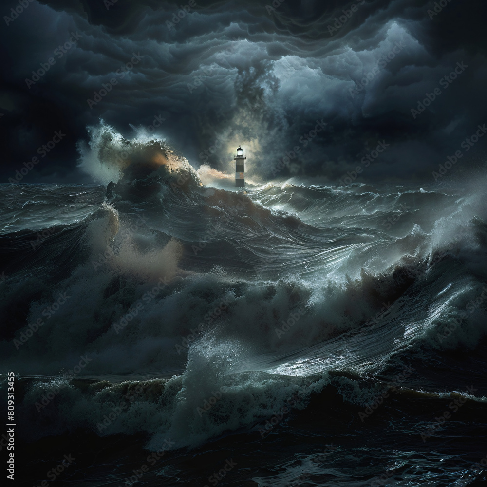 "Stormy Night at the Lighthouse: Waves Crashing and Light Beaming ...