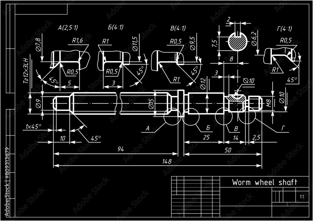 Vector drawing of steel mechanical part with through holes, dimension ...