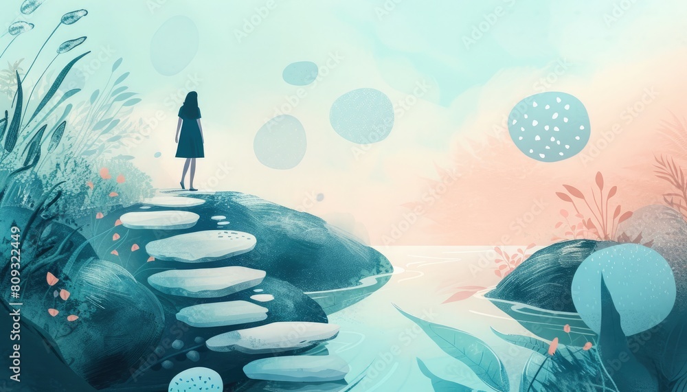 A serene natural scene shows a woman's journey to self-acceptance and ...