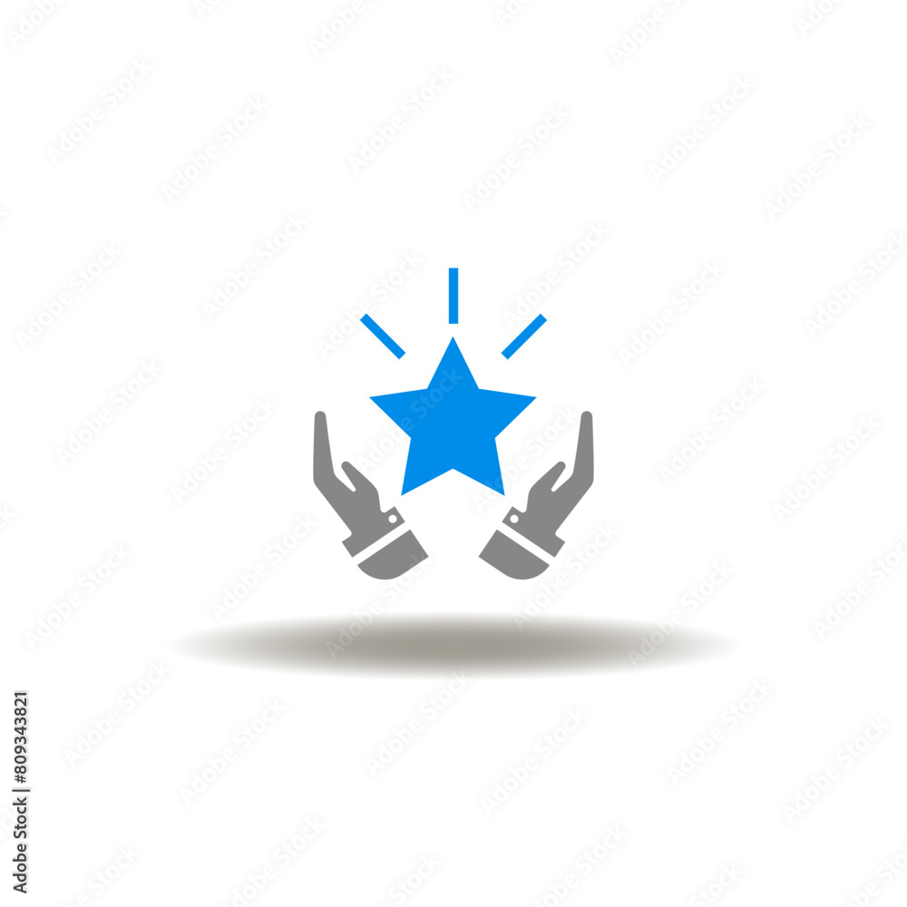 Vector illustration of hand care palm with shining star. Icon of core ...