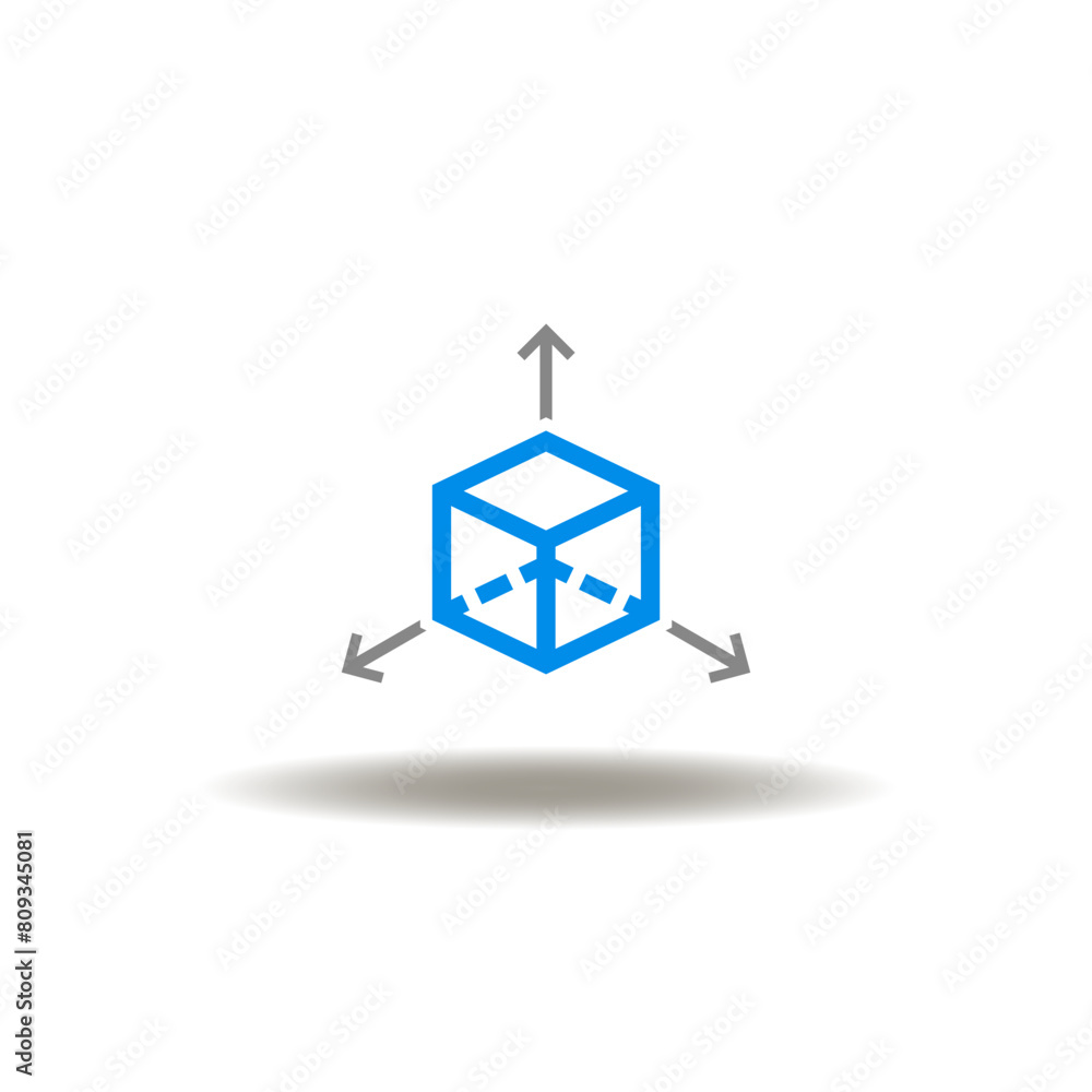 Vector illustration of 3d cube and three axis with arrows. Icon of BIM Building Information ...