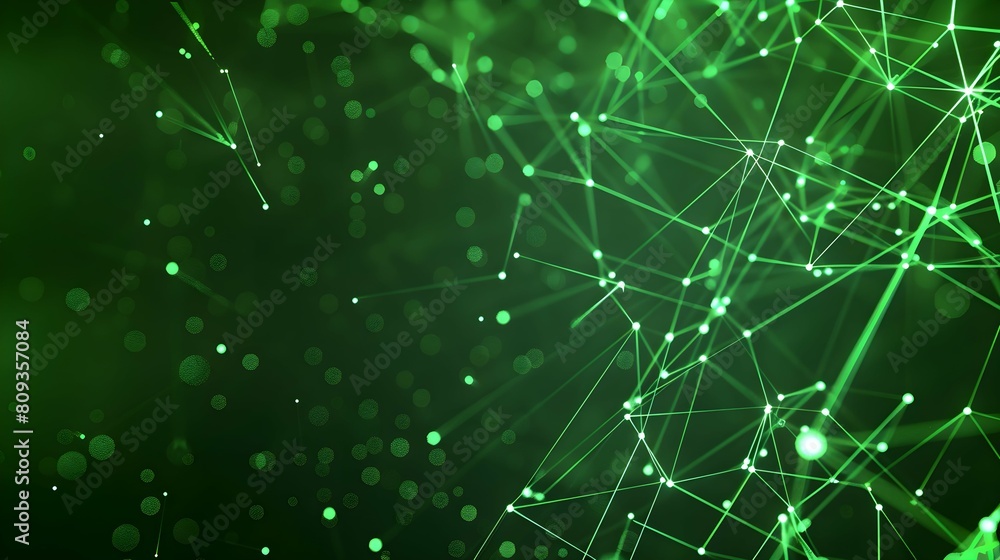 Abstract green background with moving lines and dots. The concept of ...
