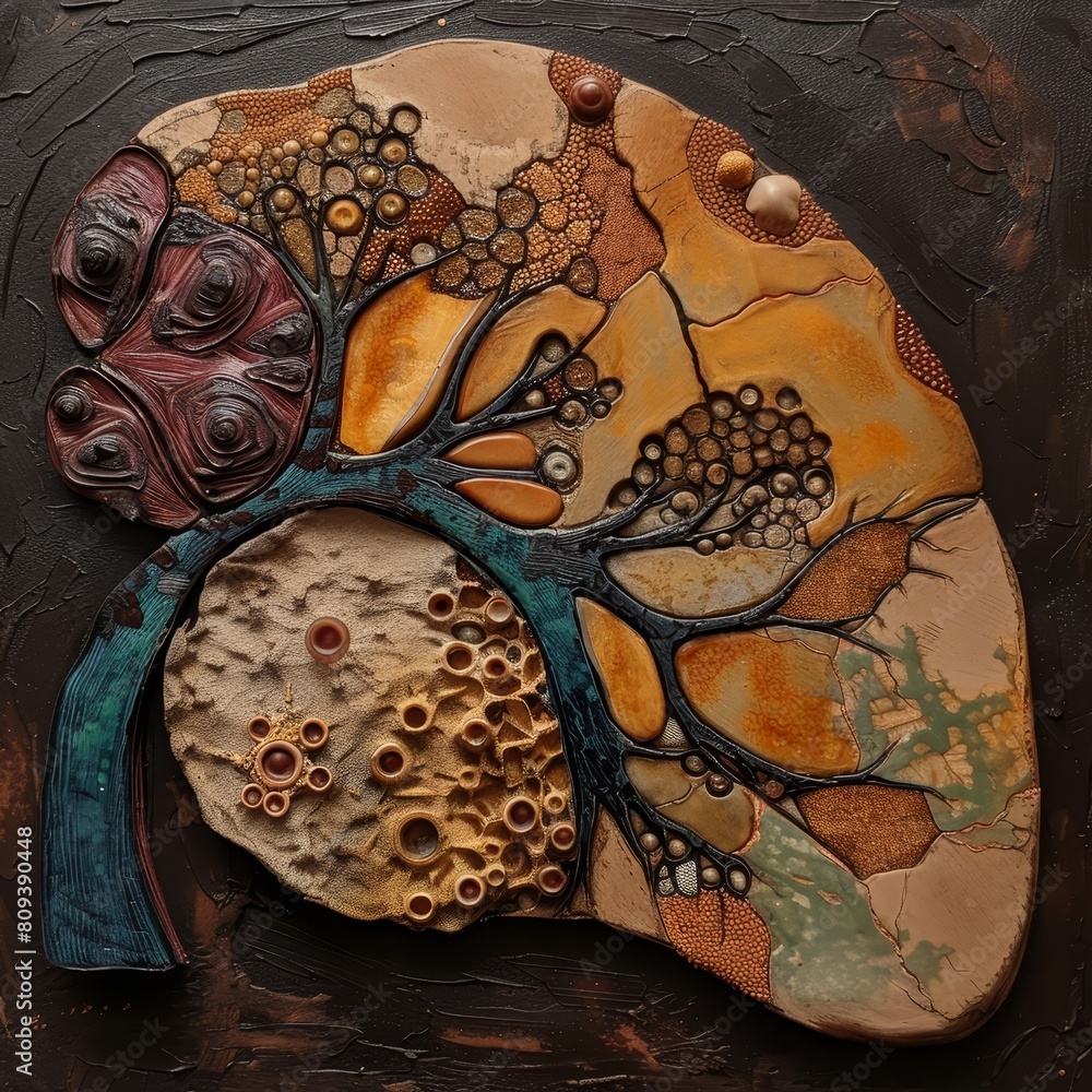 Ilustrace Anatomical cross-section of a human liver depicting the ...